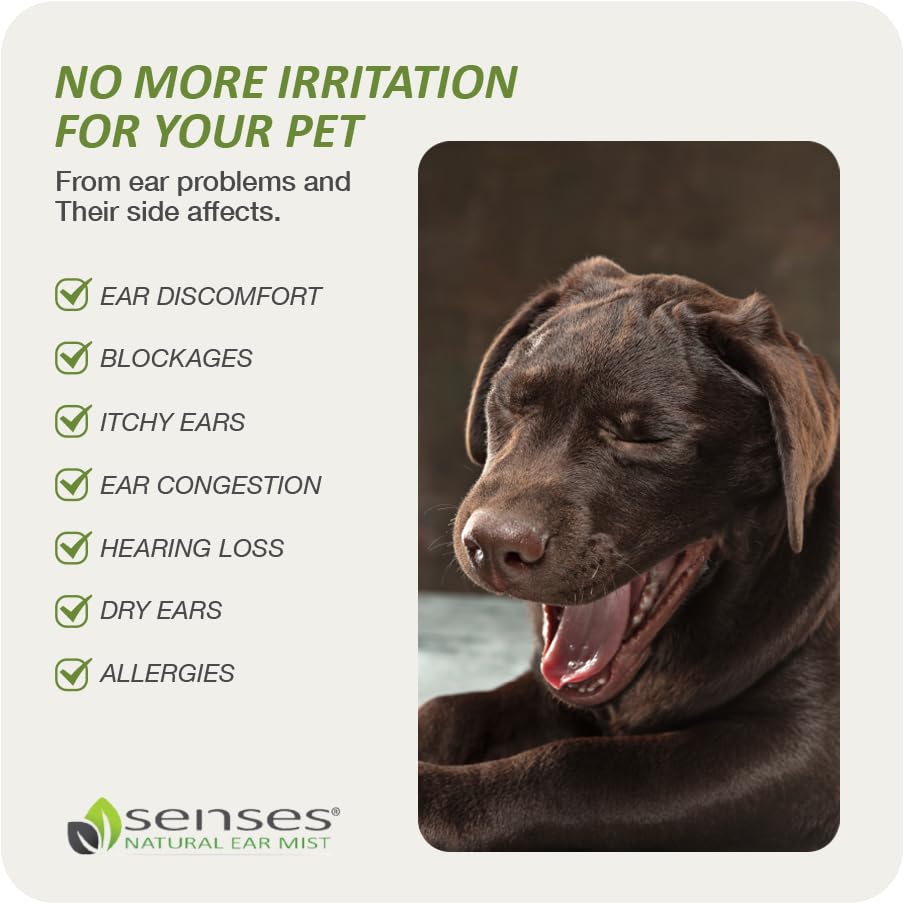 SENSES Physician Formulated Natural Ear Spray for Pets - Organic Coconut Oil Mist for Irritated Ears - Use for Cleansing, Natural Ear Relief for Pets. Made in USA