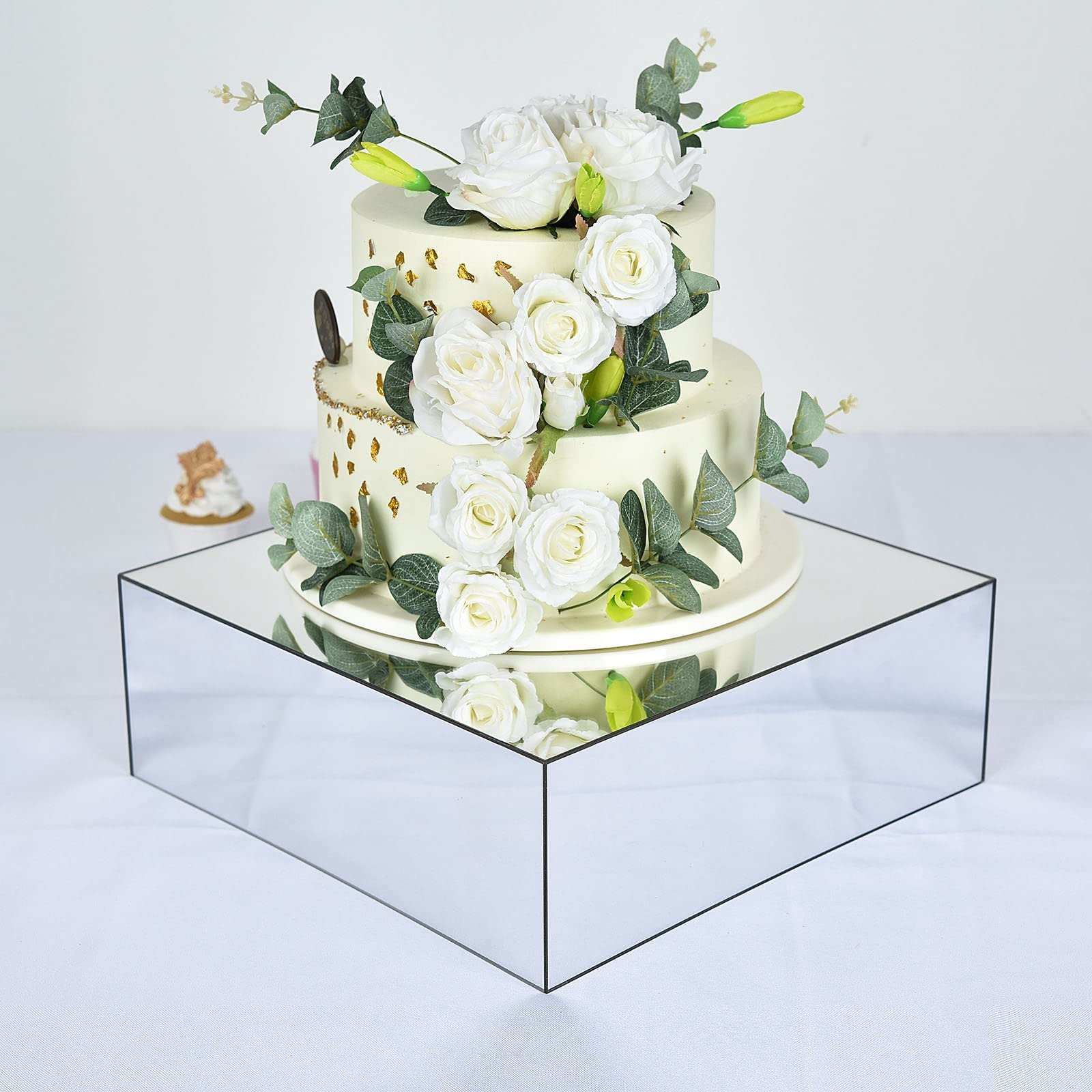 Efavormart 14"x14" | Silver Acrylic Cake Box Stand, Mirror Finish Display Box Pedestal Riser with Hollow Bottom