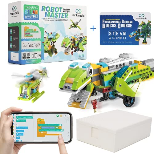 makerzoid Robot Master, 100 in 1 STEM Coding Robot for Kids 6+, 23 Video Courses in APP, Remote & APP Control Robot Toys, Robotics Kit, Programmable Educational Toy, Birthday Gift (Standard)