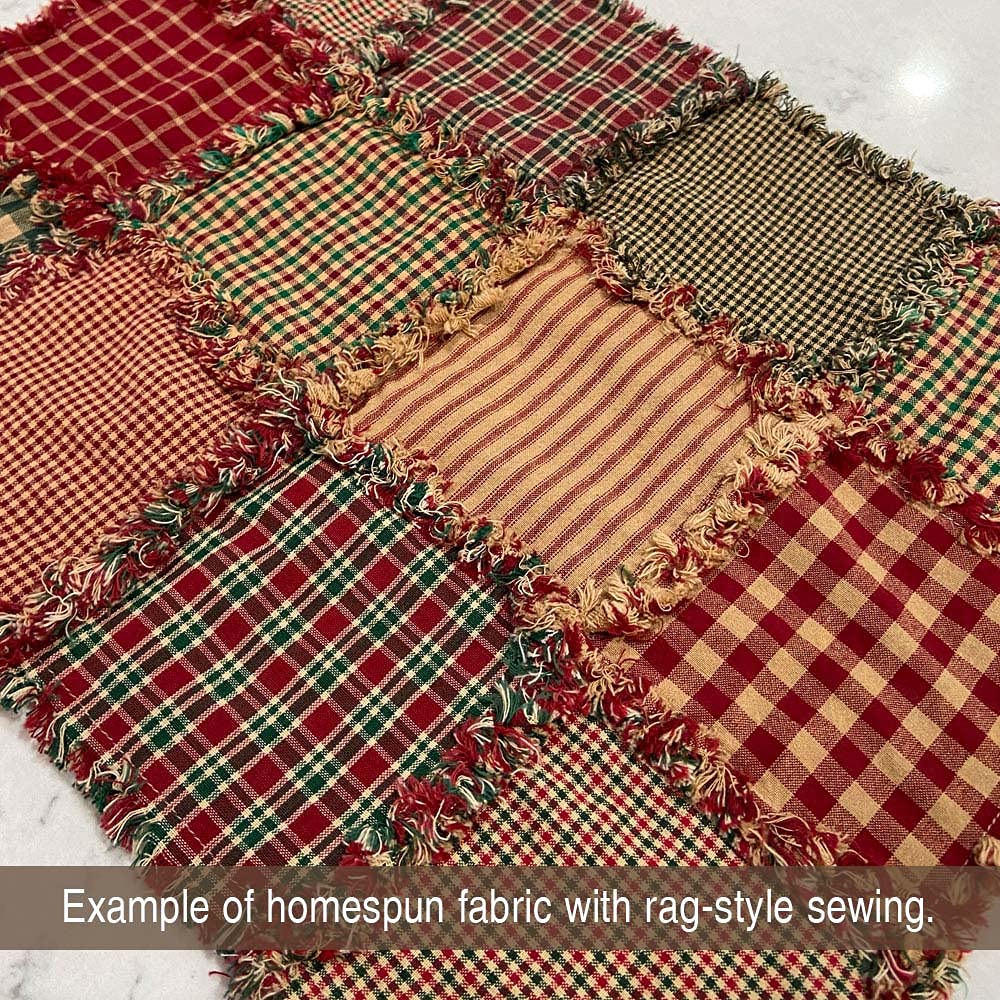 Primitive Red & Tea Dye Ticking Stripe Homespun Cotton Fabric by JCS - Sold by The Yard