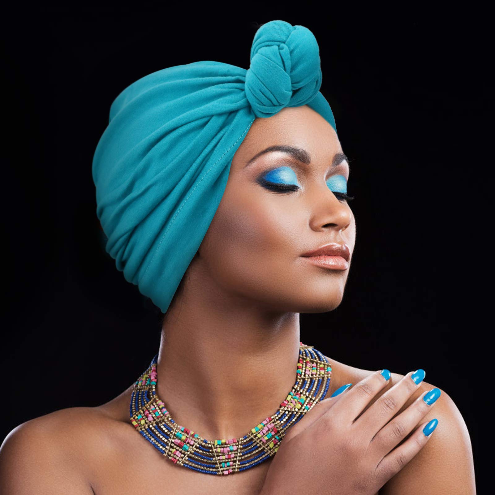 DRESHOW 5 Pack Knotted Headwraps for Women African Turban Pre-Knotted Beanie Headwraps Hair Covers