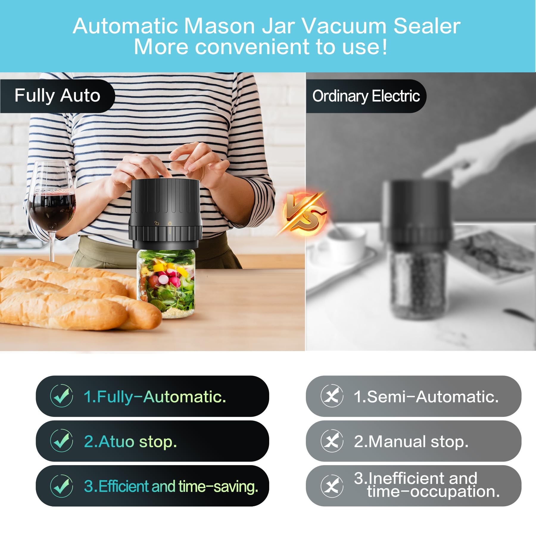 MASONKING Electric Mason Jar Vacuum Sealer, Unique Mothers Day Gifts, Jars Vacuum Sealer Kit for Wide Mouth and Regular Mouth Mason Jars Canning, Fully Automatic