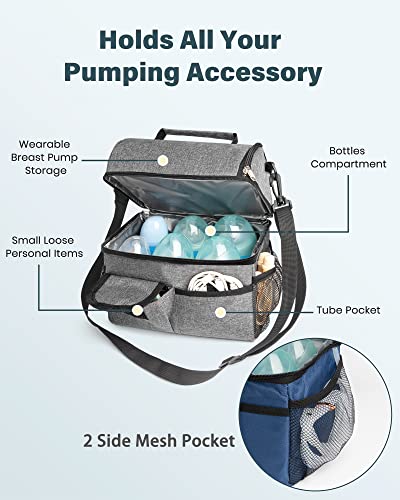 Wearable Breast Pump Bag with Cooler, Compatible with Willow, Elvie, Momcozy Breast Pump, Stylish Insulated Storage Container Case for Hand Free Breast Pump