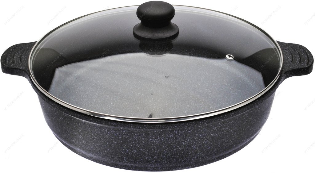 KW QPW32L Ceramic Marble Coated Cast Aluminium Frying Pan, 12½-Inches