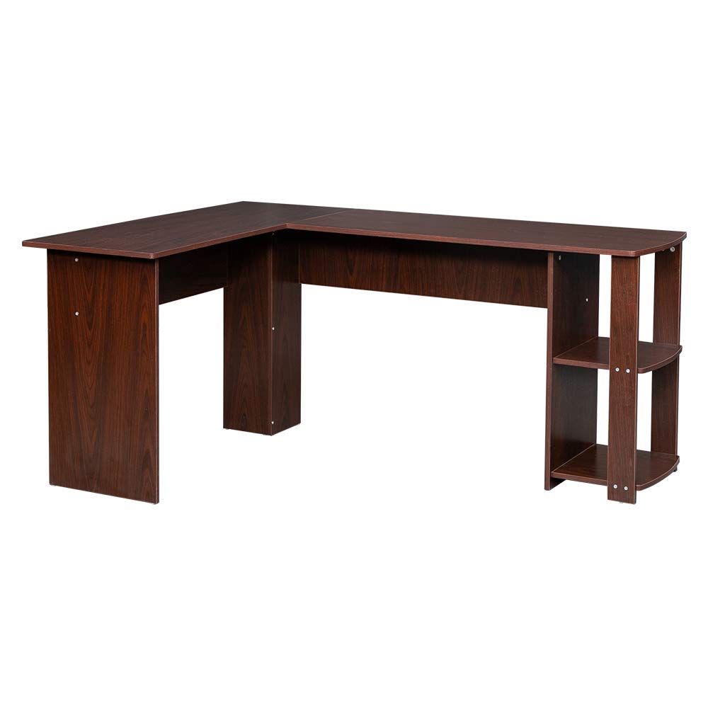Dark Brown Computer Desk Corner Desk with Shelves, Home Office Desk, L-Shaped Desk Table Workstation Writing Table with Storage Shelves 52.75" H x 19.67 "Lx 27.56" H