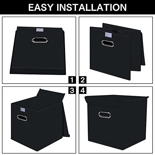 NieEnjoy Closet Organizers Fabric Storage Cube Bins with Lids collapsible storage bins basket with Handles ,Storage Boxes for Organizing,3 Pack (Black)