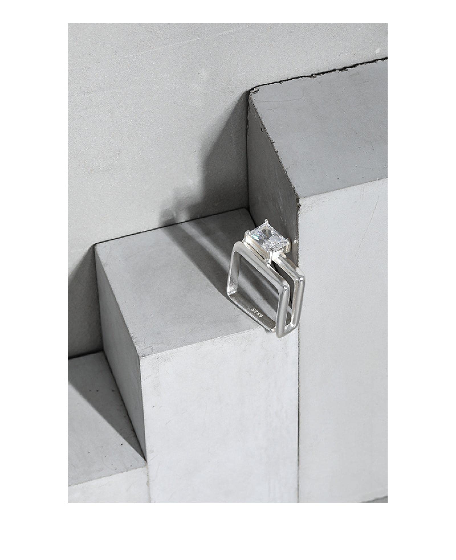 Crystal Geometric Square Open Ring, Women'S Wedding Party Jewelry Silver, One Size