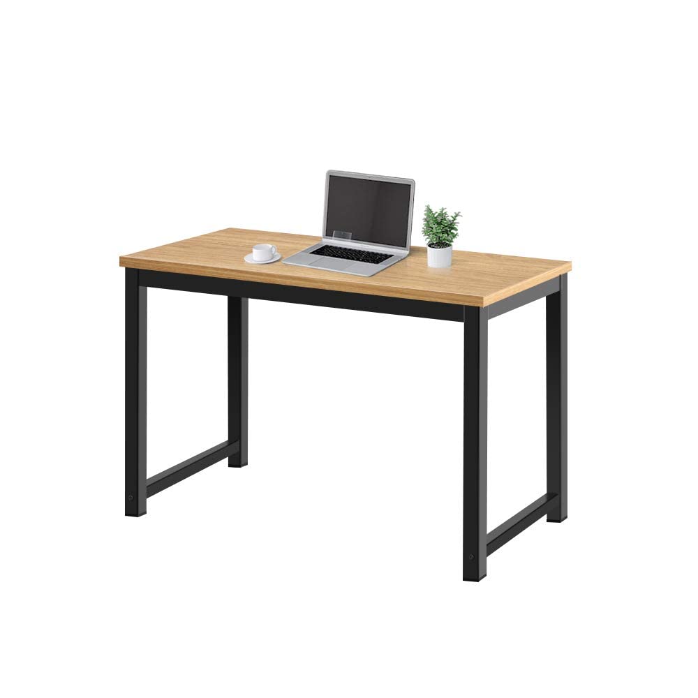 Coral Flower Modern Computer Desk 55'' large writing study table for home office, Light Walnut and Black frame