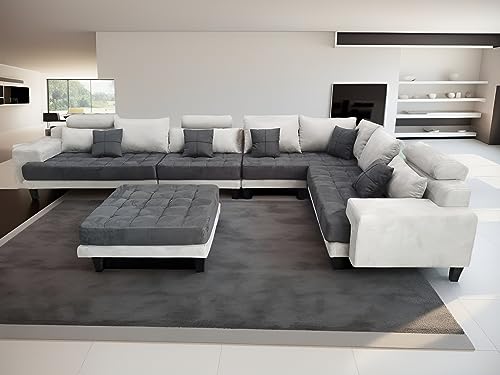Stendmar L Shape U Shape Reversible Modern Microfiber Fabric Sectional Couch Sofa Set S150D (Gray/Dark Gray)