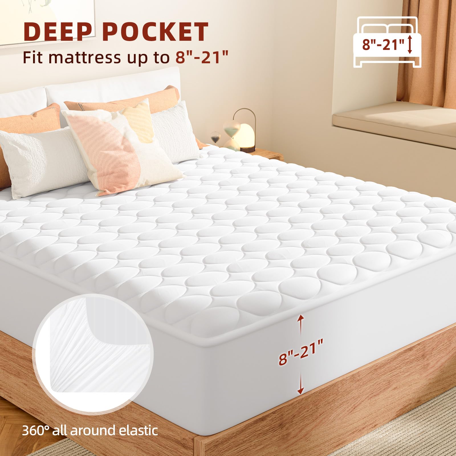 MASVIS Heated Mattress Pad Queen Size with Dual Control - Quilted Electric Mattress Pad Cover - Auto Shut Off Electric Bed Warmer with Deep Pocket, Machine Washable, White