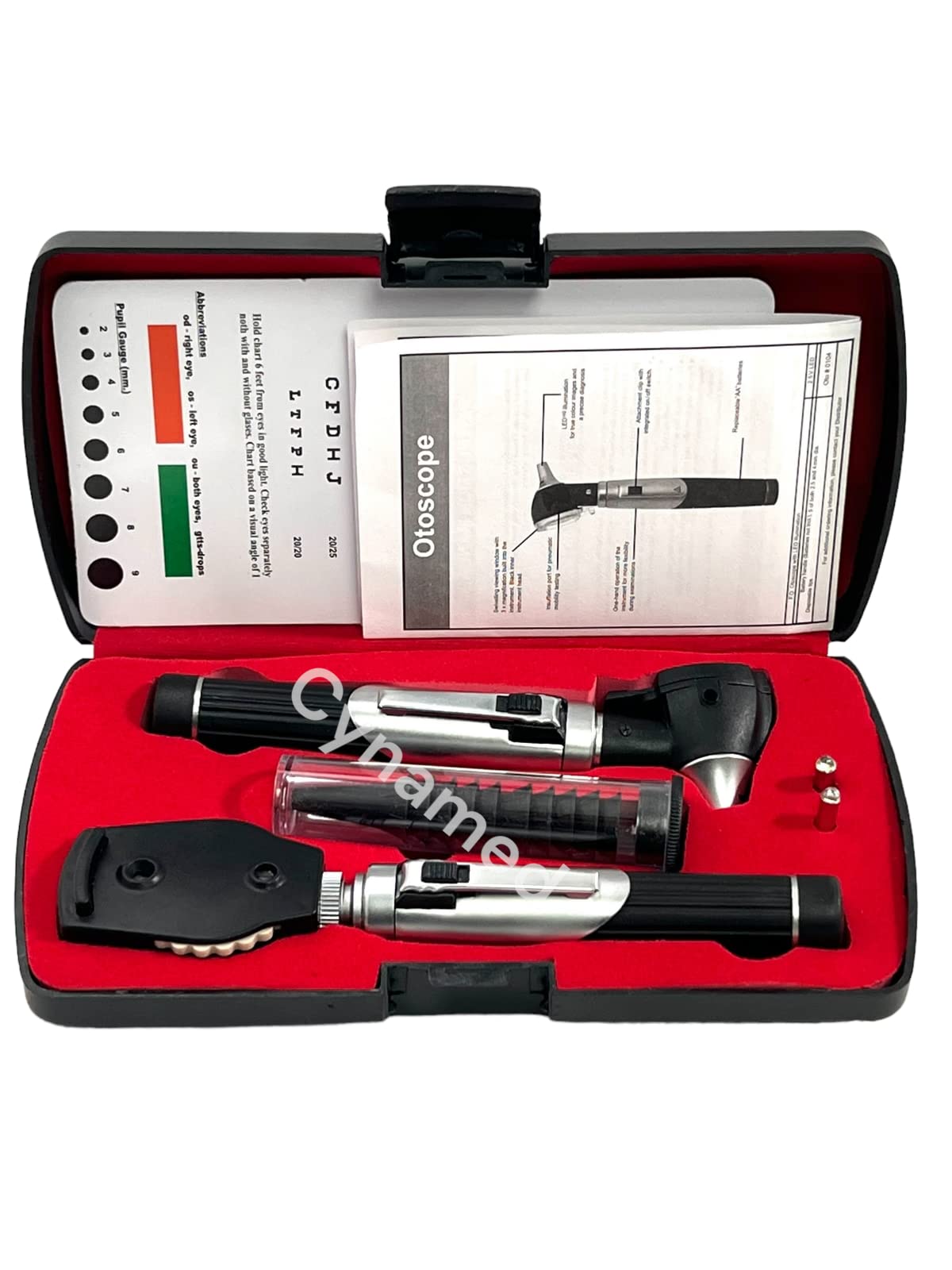 New Premium High Grade Home Use Student Otoscope Set Fiber Optic Digital Bright Led Ear Light Design 4X Magnification with Storage Washable Speculum Tips for Children Adults and Pets Cynamed