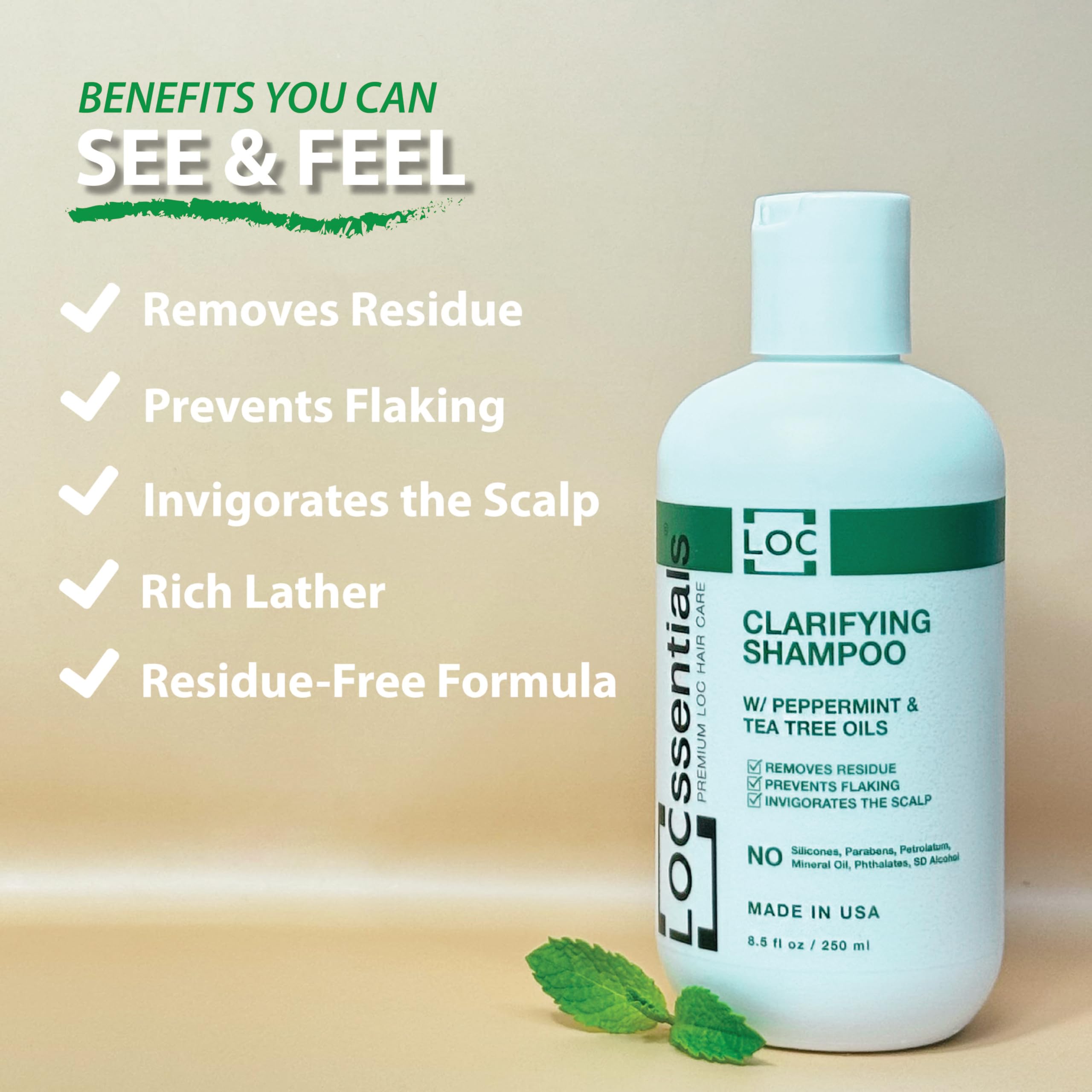 LOCssentials Clarifying Shampoo for Locs β Professional Loc Shampoo for Dreads, Twists, Braids, Interlocks, Microlocs, Faux Locs Crochet Hair β Dreadlock Shampoo with Peppermint and Tea Tree Oils