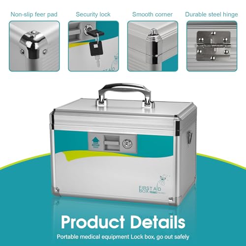 Glosen Medicine Lock Box,locking medicine box, Security Lock Boxes【Small】 10x6.7x6.7 Inch,lock box, First Aid Key Safe Box,Lock Box for Medication