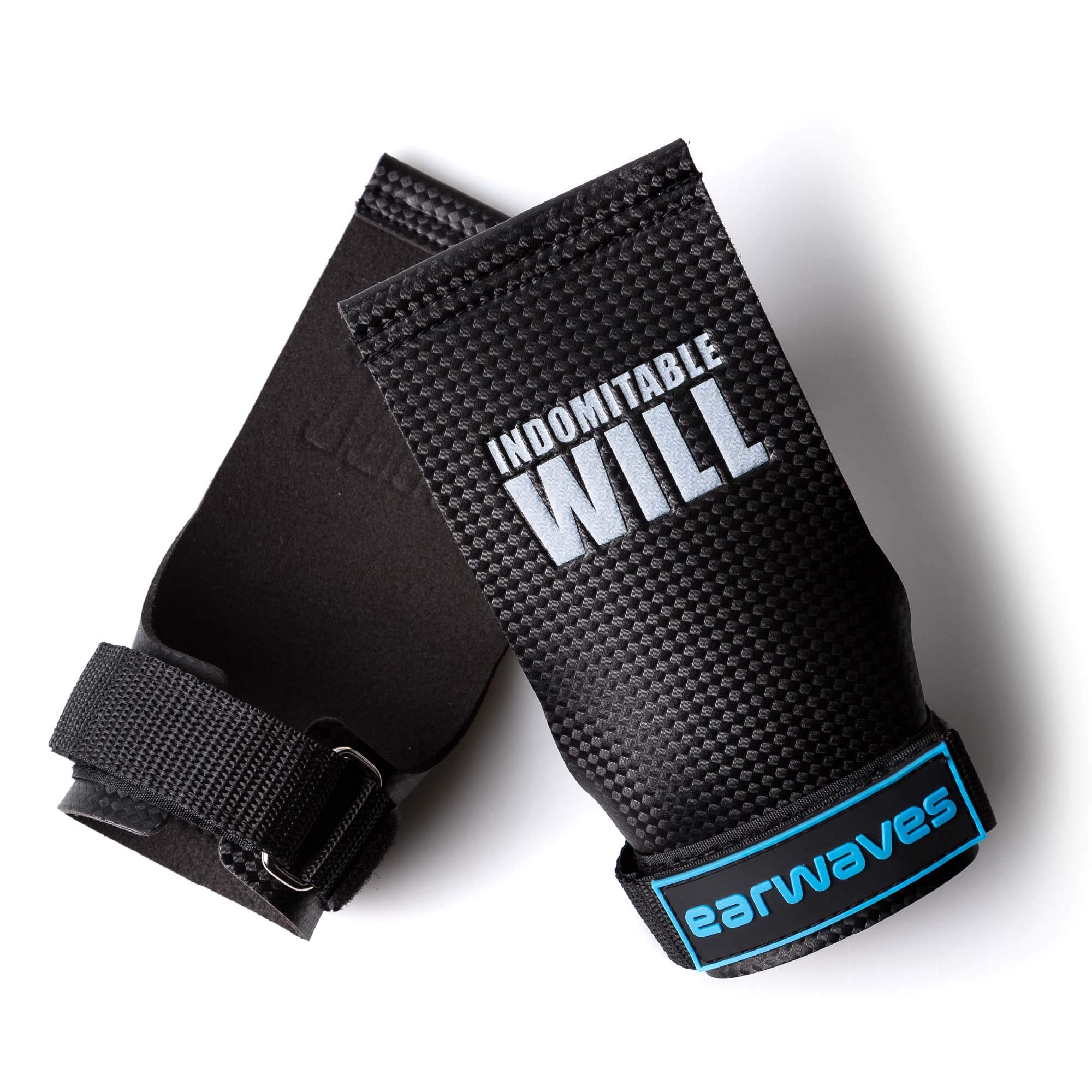 Earwaves Fingerless Hand Grips - Gymnastics Grips Without Holes for The Fingers. Hand Grips for Pull ups, Muscle ups, C2B, T2B, Rings. (L, Carbon Spino)
