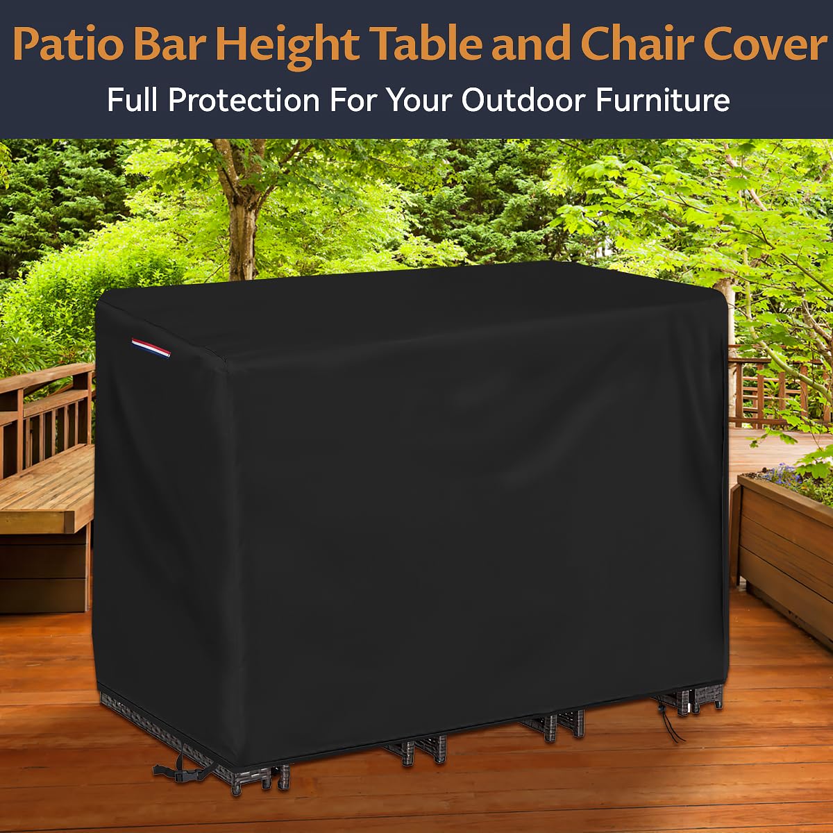 Loenel Outdoor High Top Patio Dining Table Cover, Heavy Duty Waterproof Patio Bar Height Table and Chair Cover for Rectangular 60" Long Bar Height Dining Furniture Set - 60"L x 41"W x 41"H