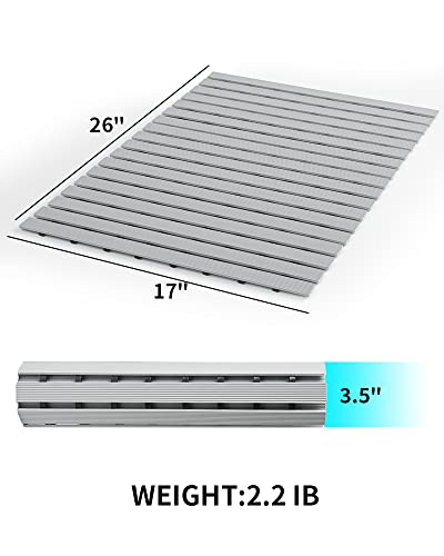 Shower-Mat Non Slip, PADOOR Heavy Duty Bathtub-Mat Curlable Quick Drain Sturdy Bath Tub Mat Without Suction Cups for Indoor Outdoor Use 17x26 Inch Grey