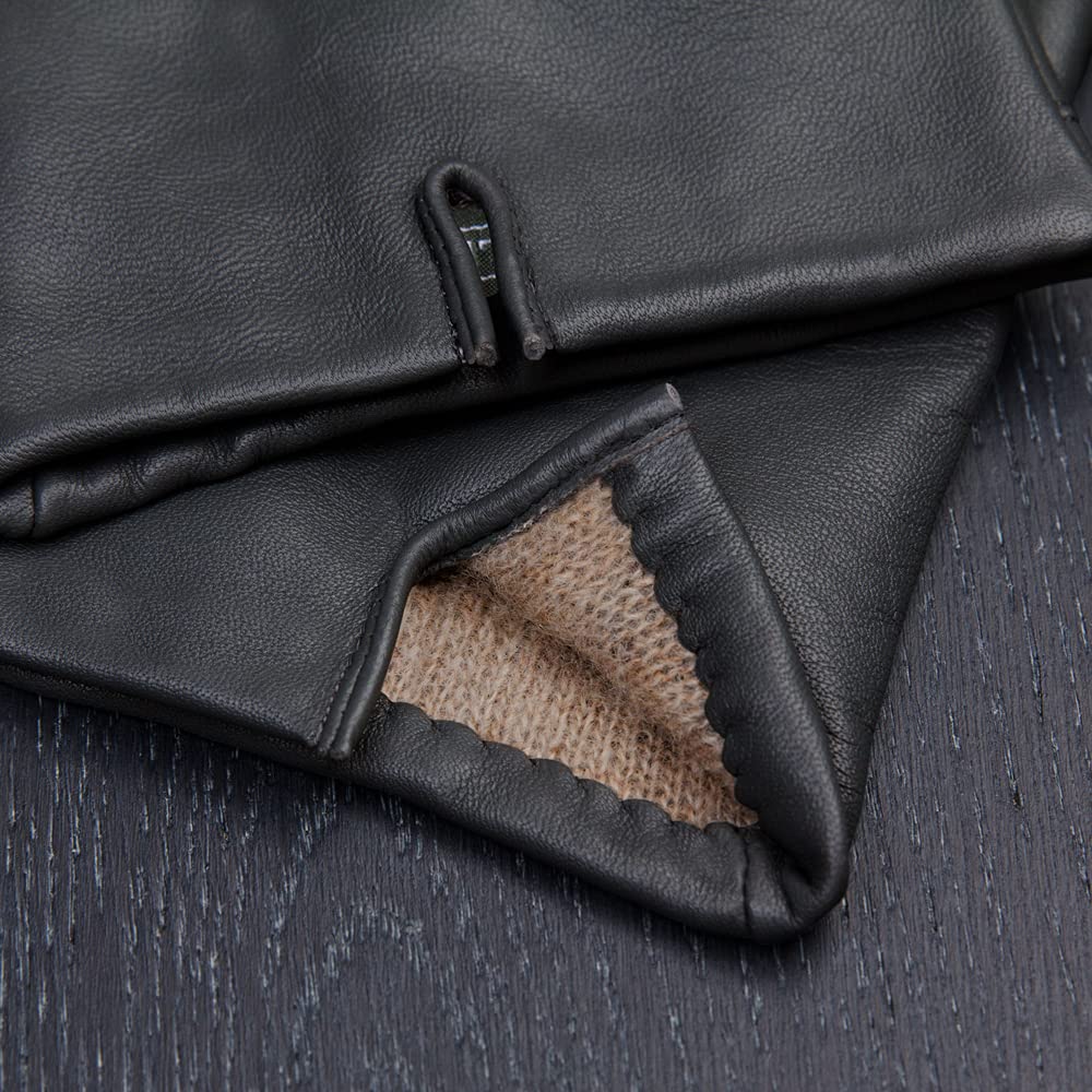Downholme Touchscreen Leather Cashmere Lined Gloves for Men (Black, L)