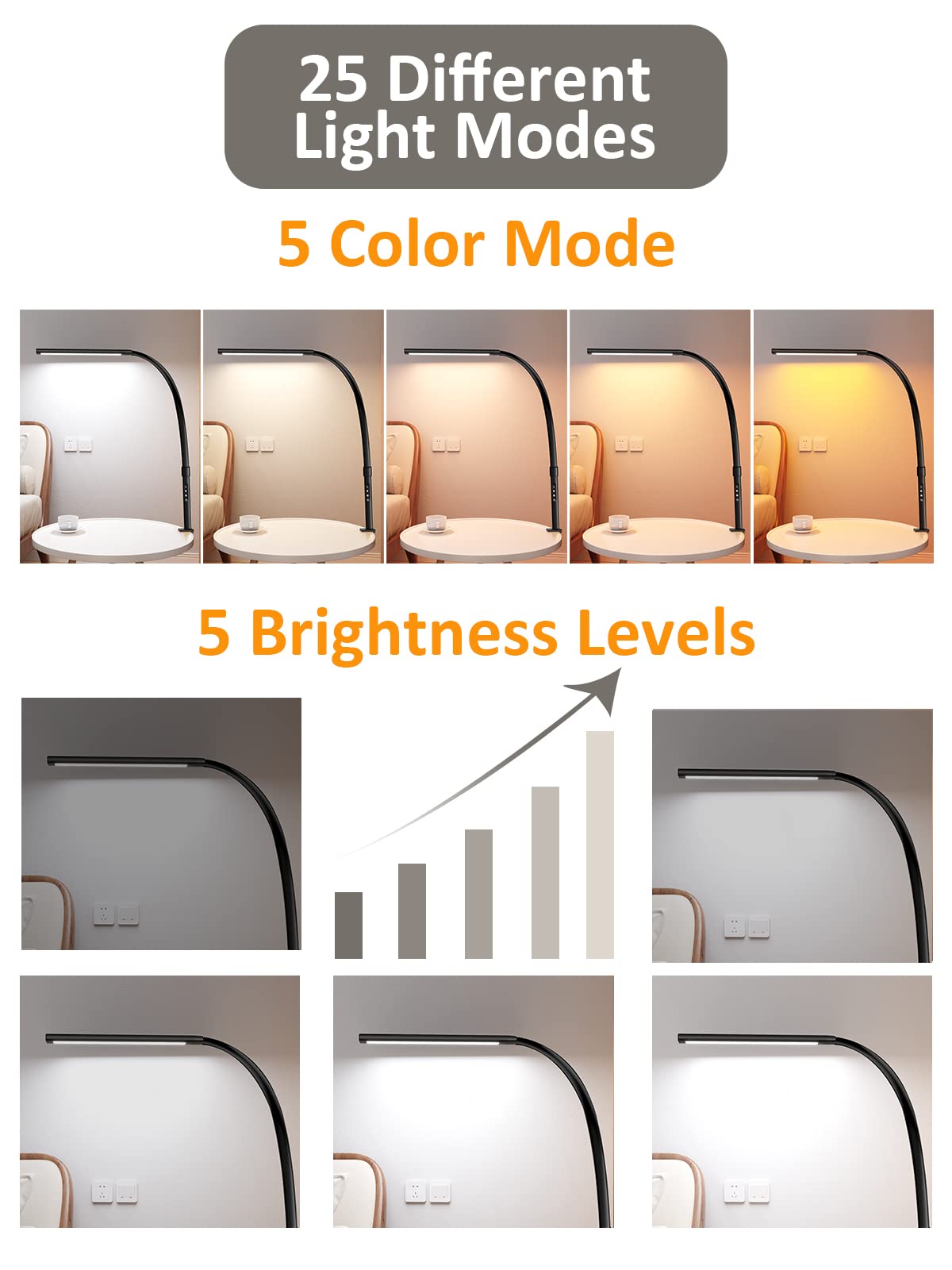 Desk Lamp for Home Office, Eye-Caring LED Desk Lamp with USB C+A Charging Port, Architect Desk Light 5 Lighting 5 Brightness, Flexible Gooseneck Clamp for Reading Study