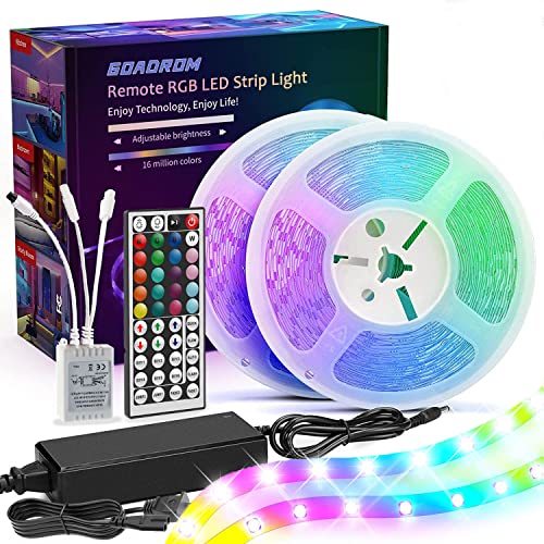 GOADROM 32.8ft RGB Led Strip Lights, 5050 Led Lights for Bedroom, 10m Color Changing Rope Lights with 44 Key IR Remote and 12V/3A Adapter for Kitchen, Home Decoration, Party, 2 Rolls of 16.4ft