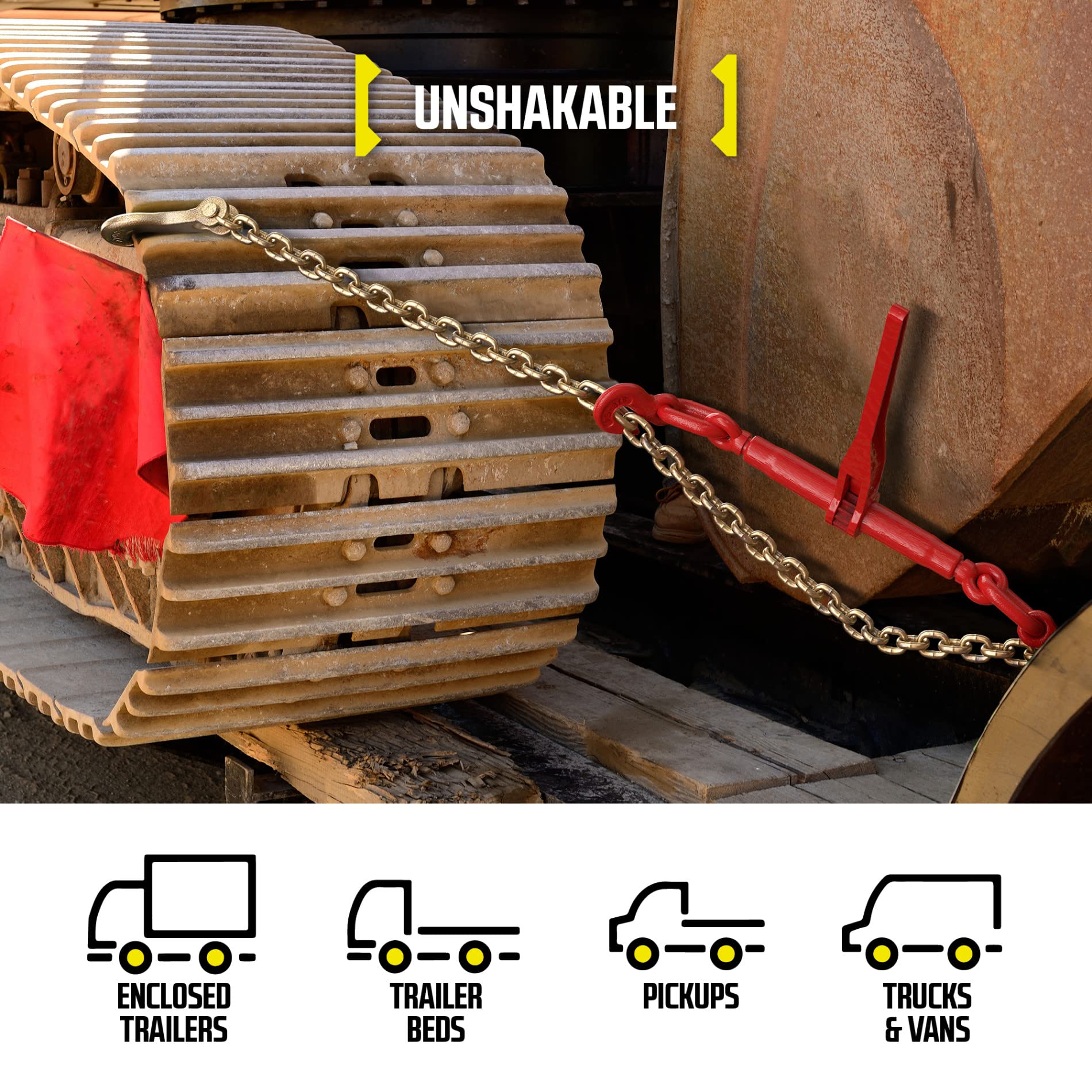 DC Cargo Chain Binder Kit (2 Sets) | 5/16" Grade 70 Extra Long 20 Foot Chain - and Load Binder Set | Heavy Duty Ratcheting Chain and Binder | Load Chain and Binders β 4,700lb Working Load Limit As Set