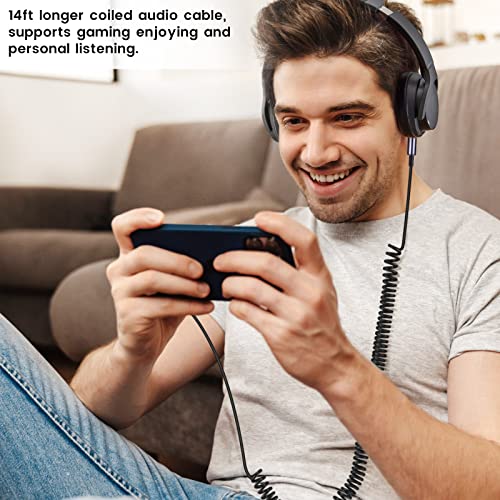 weishan ATH-M50xBT Cable, Coiled Aux Cord Replacement for Audio Technica ATH-M50xBT2, ATH-SR50BT Wireless Headphones, 3.5mm(1/8") Extension Wire with 6.35mm(1/4") Adapter, 14ft