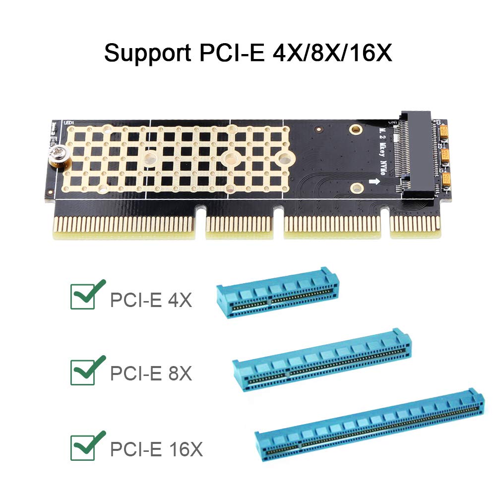 ELECTOP M.2 NVMe Adapter, SSD to PCIe Card,M2 (Key M) Driver with Silicone Cooling Pad,Hard Drive Adapter,Support PCIe x4 x8 x16 Slot, 2230 2242 2260 2280,Compatible with Windows XP / 7/8 / 10