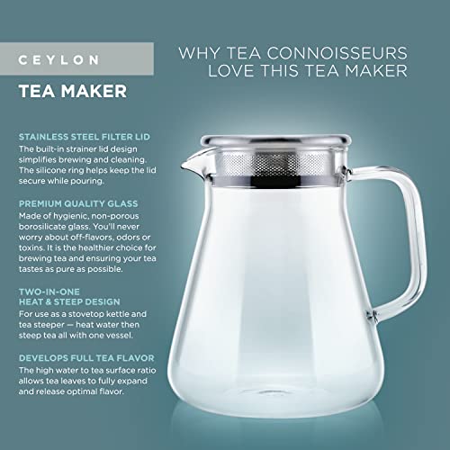 Teabloom One-Touch Tea Maker, 2-in-1 Kettle and Tea Steeper with Stainless Steel Filter Lid for Loose Tea – Heatproof Glass Teapot (27 Oz) – Tea Connoisseur's Choice