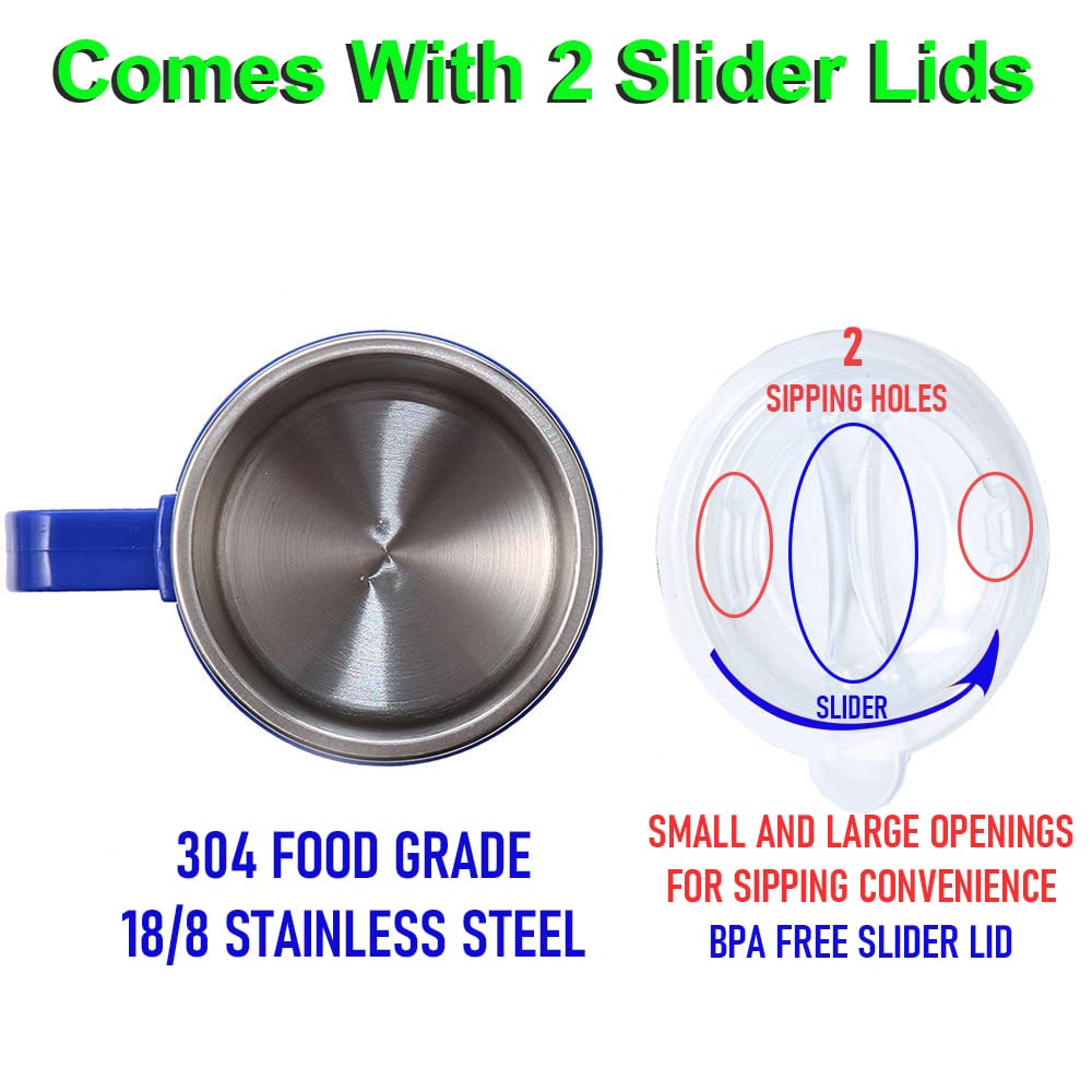 F-32 12 Oz Kids Stainless Steel Mug With Slider Closure Lid - Eco-Friendly - BPA Free Signature Collection (Dinosaur Blue)