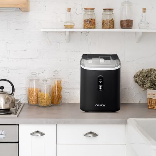 Newair Nugget Countertop Ice Maker Machine | 26 lbs. | Electric Sonic Ice Maker in Matte Black, Self-Cleaning Function, Refillable Water Tank, Perfect Canes Ice for Kitchens, Offices, Home Coffee Bars