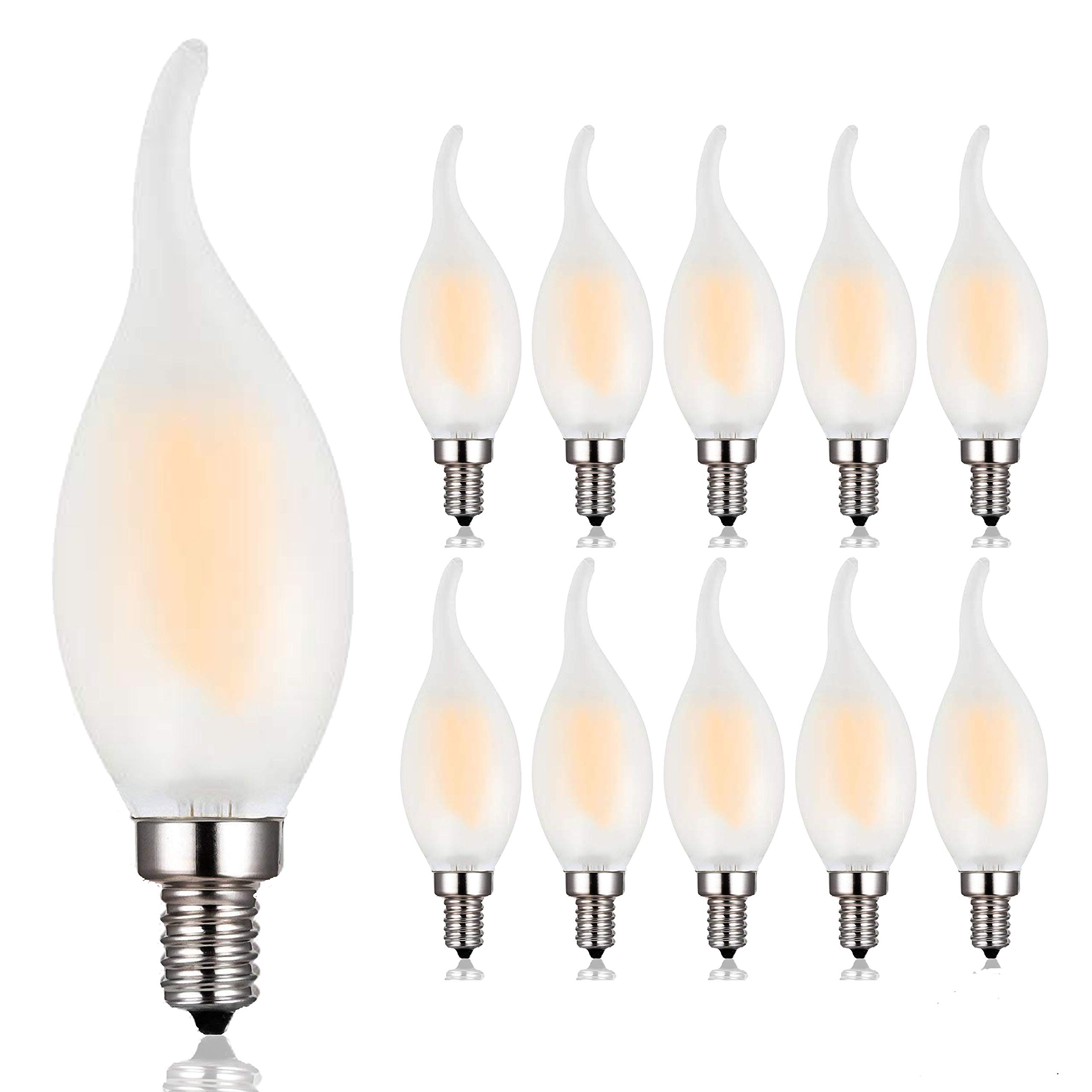 Dimmable Candelabra LED Bulb,40W Equivalent E12 Base LED Candle Bulbs, C35 Flame Shape Bent Tip,E12 LED Light Bulb,4 Watt LED Light Bulb,B11 LED Chandelier Bulbs,2700K, Forsted Glass Cover,10 Pack