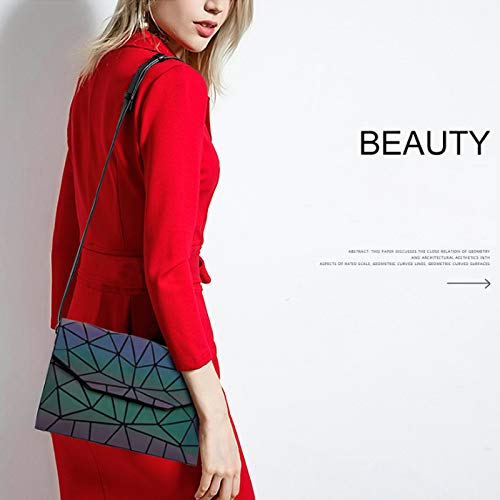 Van Varo Geometric Hard Lattice Crossbody Shoulder Bag Luminous Envelope Handbag Black One Size