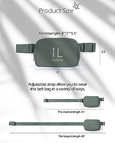 ODODOS Unisex Mini Belt Bag with Adjustable Strap Small Fanny Pack for Workout Running Traveling Hiking, Iron Gray
