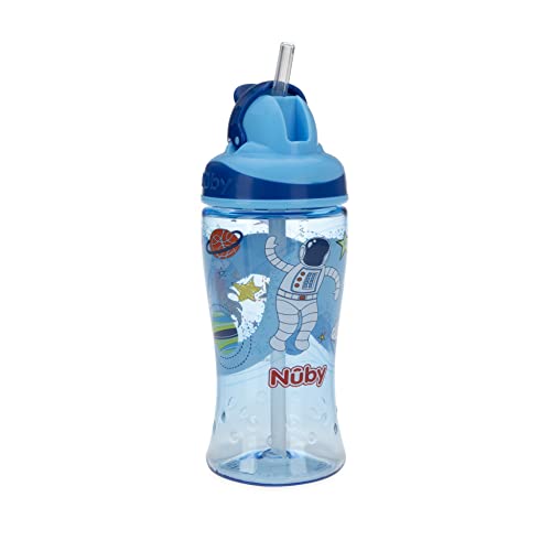 Nuby Thirsty Kids No-Spill Flip-it Printed Boost Cup with Thin Soft Straw - 12oz, 18+ Months, 1 Pack Print May Vary