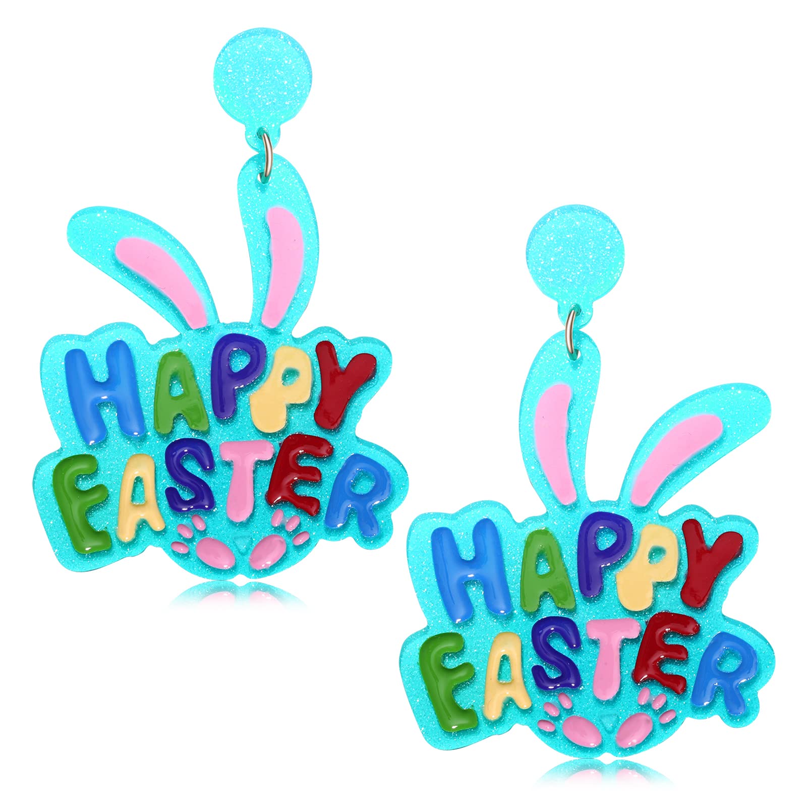 Easter Earrings For Women Easter Bunny Earrings Resin Easter Drop Dangle Earring Colorful Enamel Cute Easter Holiday Party Jewelry Gift (B-Blue)