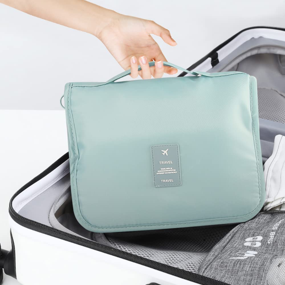 SRVR Toiletry Bag for Women Hanging Toiletry Bag Water Resistant,Cosmetic Makeup Travel Organizer with Hanging Hook (Light Blue)