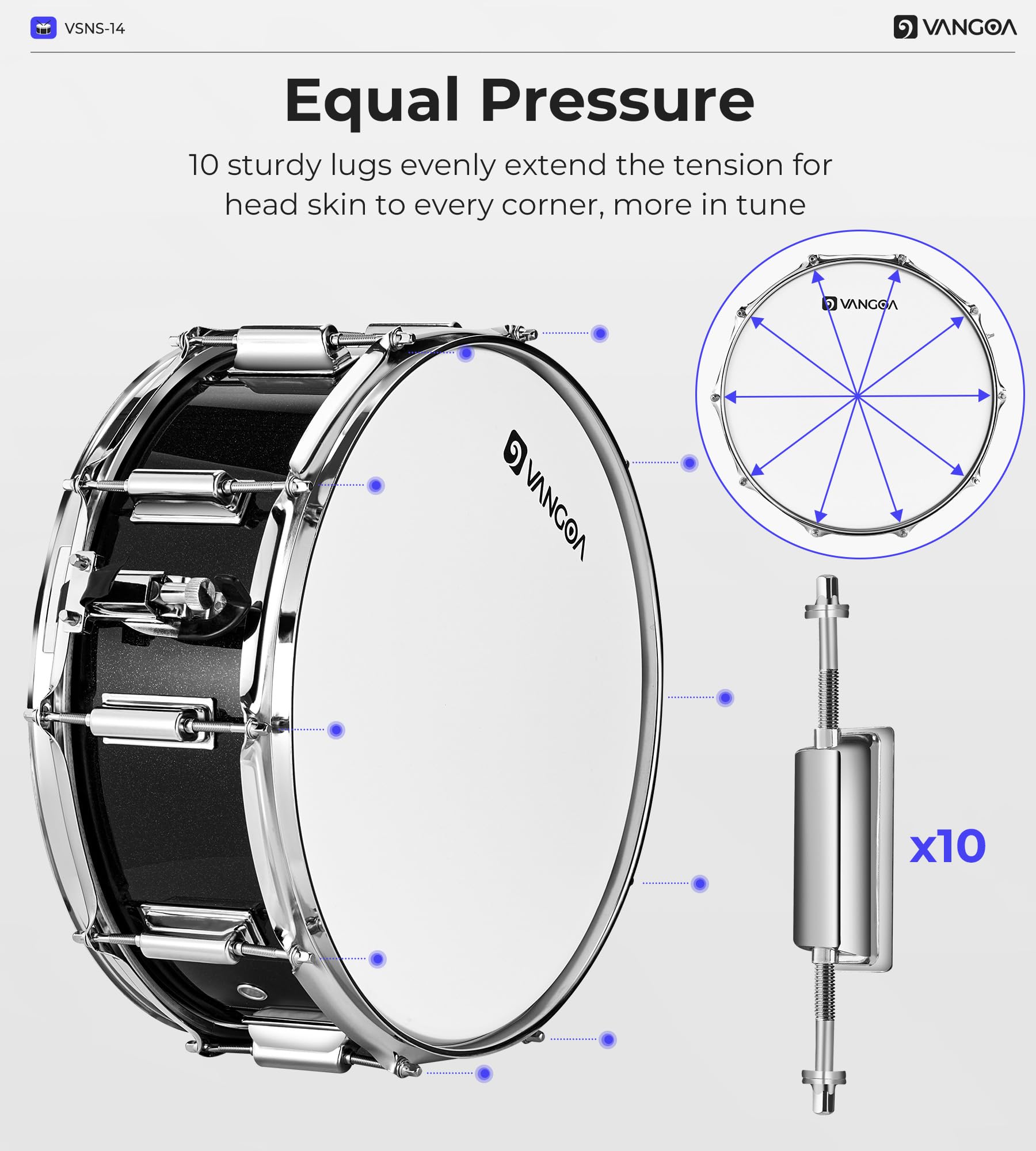 Vangoa Snare Drum Kit 14 x 5.5 Inches Marching School Band Student Beginner Practice Snare Drum with Stand, Gig Bag, 5A Drumsticks, Tuning Key, Coated Drum Head, Strap, Mute Pad, Black
