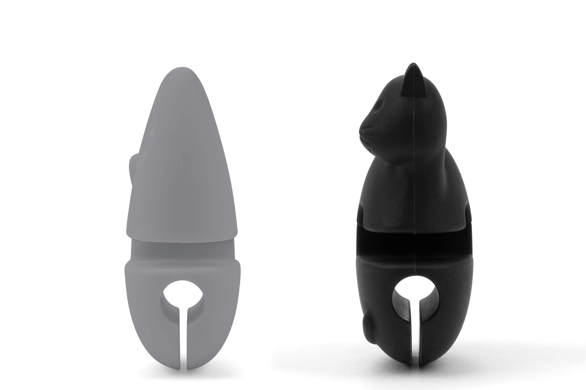 Fox Run Silicone Pot Clip Spoon Rest, Owl and Cat, Set of 2, 2.75", Grey and Black