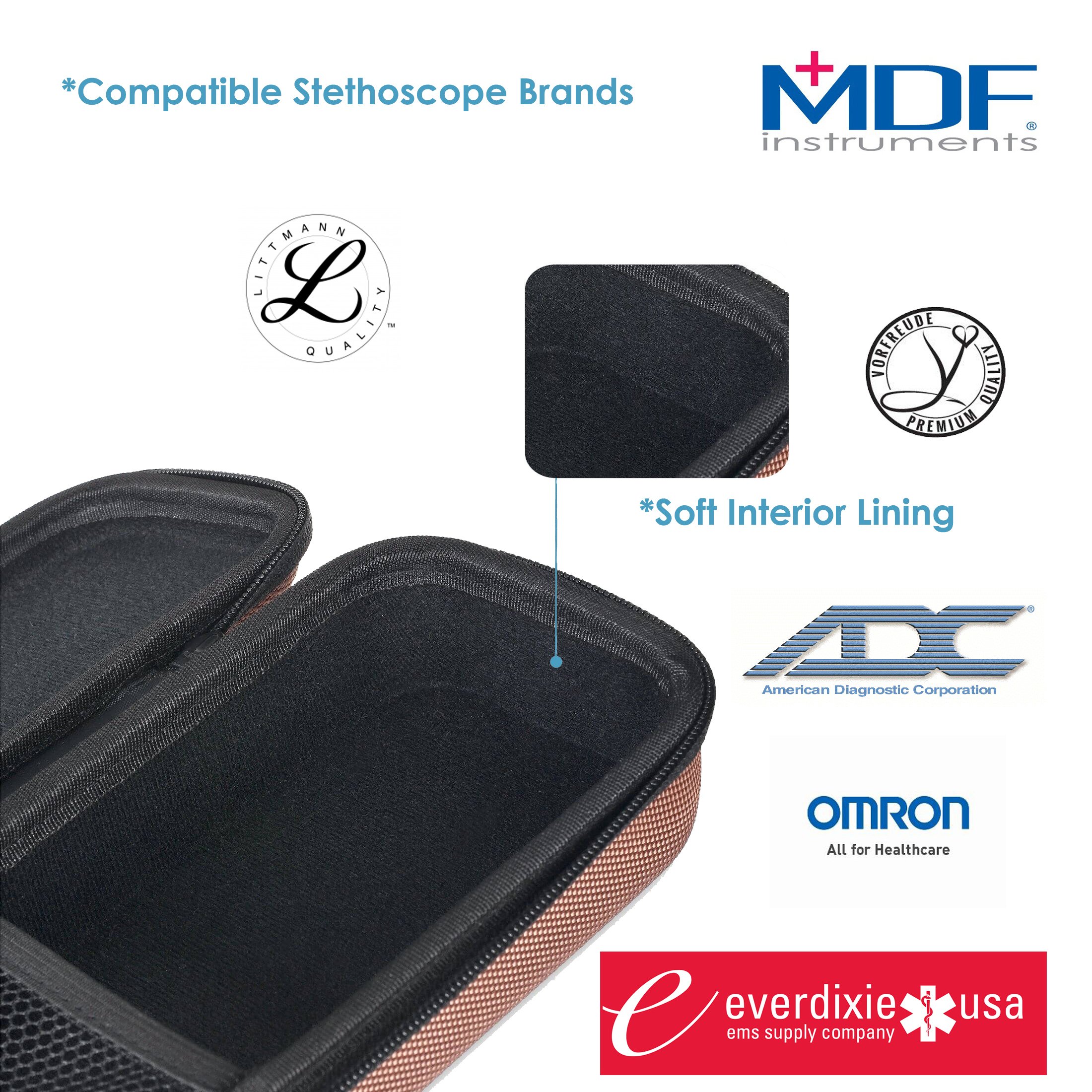 Ryzu Stethoscope Brown Hard Case - Dual Mesh Pockets โ Velvet Lining - Durable - Compatible with Littmann and Most Brands