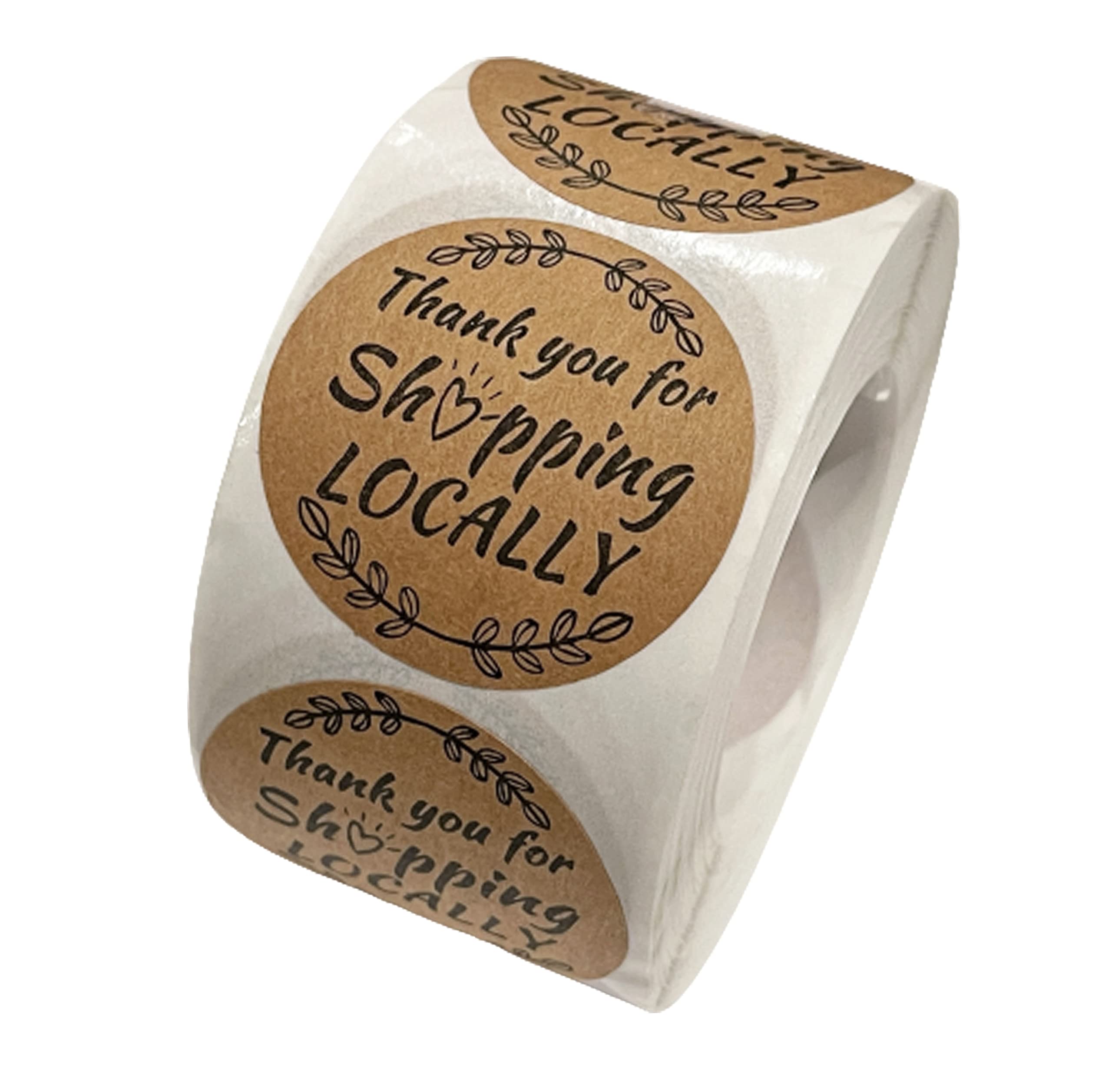 Thank You for Shopping Locally 1.5" Round Kraft Paper Stickers (Roll of 500)