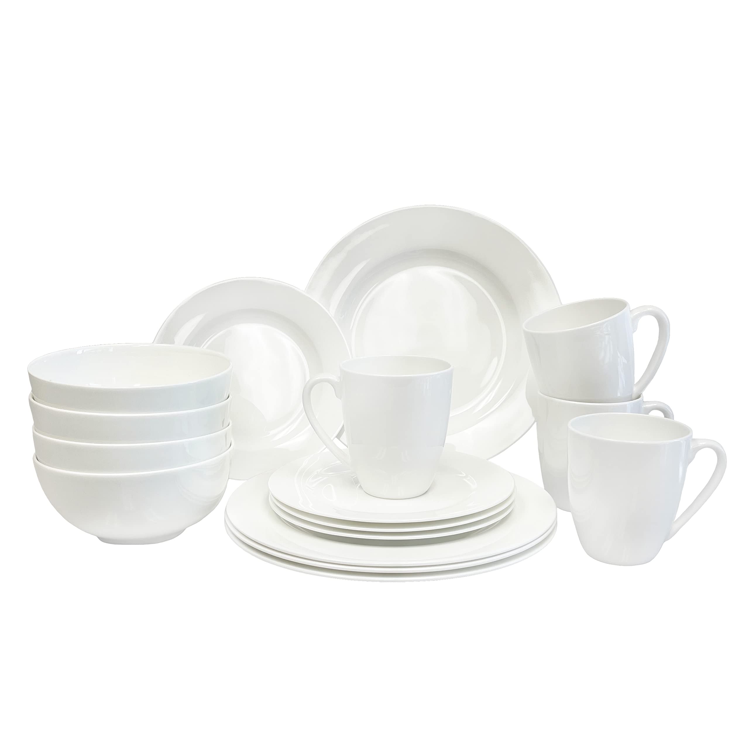 Dinnerware Set, Service for 4, 16 Piece Set, Bone China, White, Microwave Safe, Chip Resistant, Translucent, Elegant giftware, Kitchen Set for Essential Home
