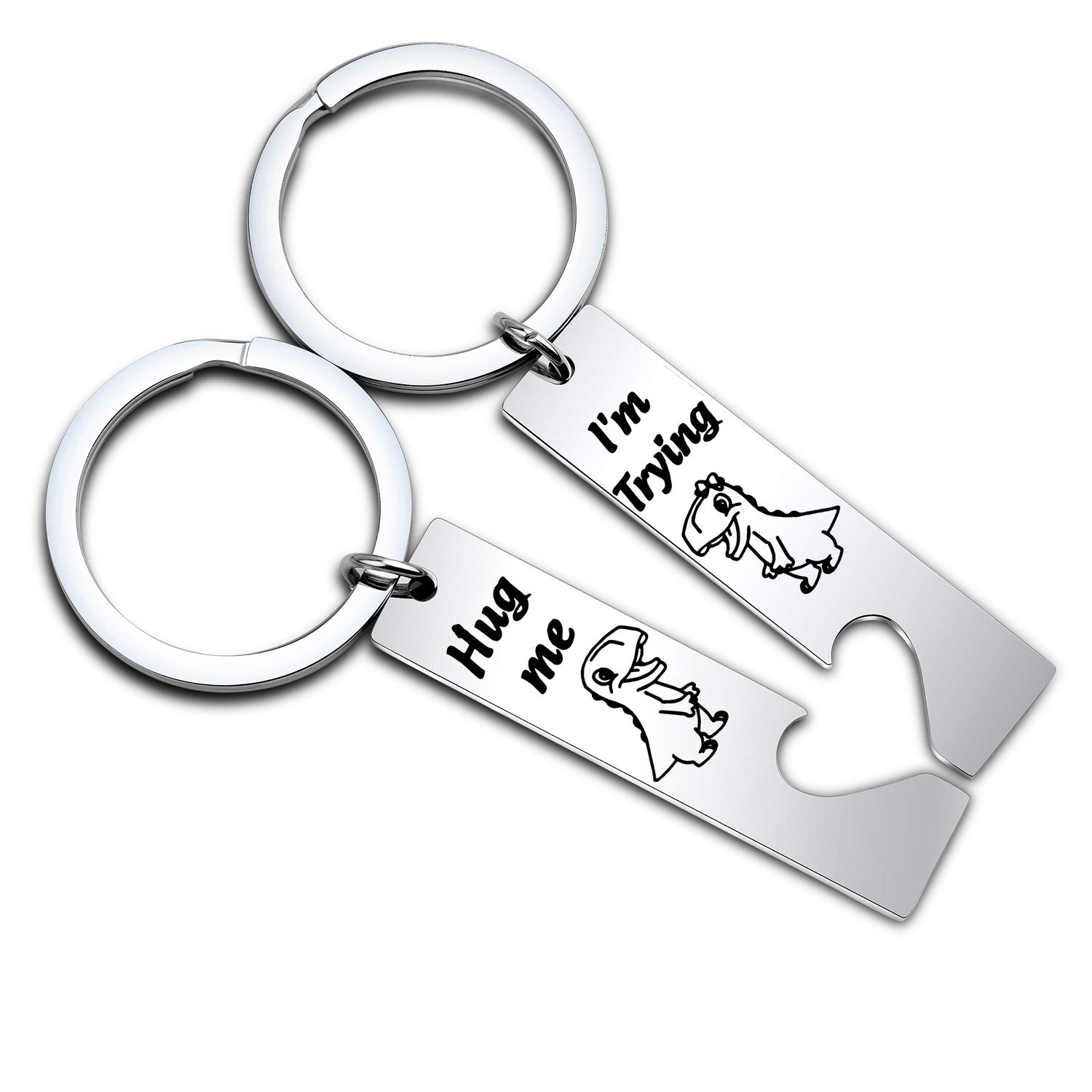 Dinosaur Couple Gift Dinosaur Puzzle Keychain Set Dino Fans Gift BFF T Rex Dinosaur Gift (Hug me I'm Trying set)