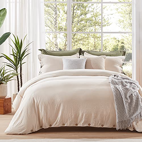 NexHome Beige Duvet Cover Sets King Size 3 Piece Double Brushed Microfiber King Duvet Cover with Button Closure & Corner Ties 1 King Breathable and Soft Duvet Cover 104x90 inches + 2 Pillow Shams