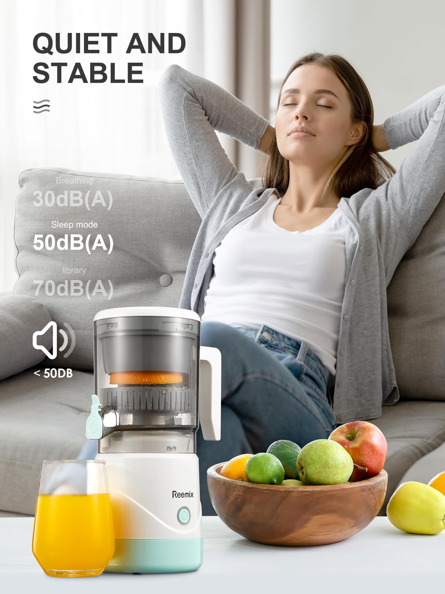Electric Citrus Juicer, Reemix Full-Automatic Orange Juicer Squeezer for Orange, Lemon, Grapefruit, Citrus Juicer with Cleaning Brush, Easy to Clean and Use (White)