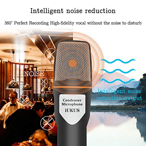 IUKUS PC Microphone with Mic Stand, Professional 3.5mm Jack Recording Condenser Microphone Compatible with PC, Laptop, IP@d, iPh0ne, Mac-Recorder Singing YouTube Skype Gaming (3.5mm PC Microphone)