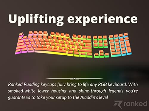 Ranked Pudding PBT Keycaps | 112 Double Shot Translucent ANSI US & ISO Layout | OEM Profile for RGB Mechanical Gaming Keyboard (Coral)