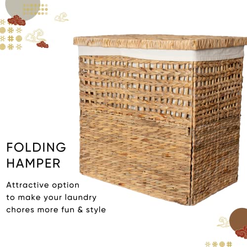WERORA - Hampers for Laundry 136L, Wicker Water Hyacinth Double Laundry Baskets, Divided Laundry Hamper, Tall Collapsible Laundry Hamper with Lid, Boho Laundry Basket for Bathroom, Bedroom.