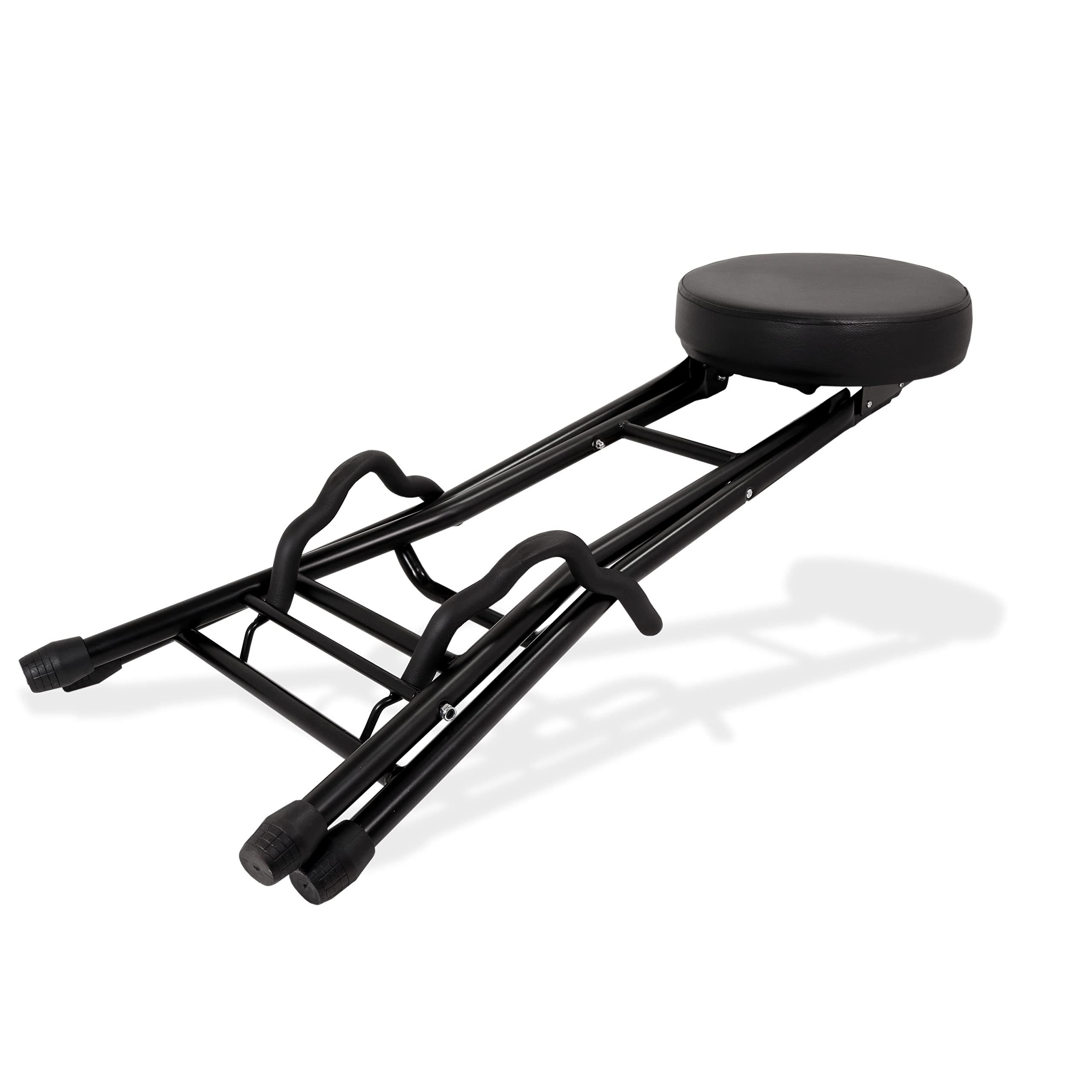 Gebrent Guitar Stool and Stand Combo - Black, Steel, Padded Tilting Seat, Foldable - Complete with String Cleaner
