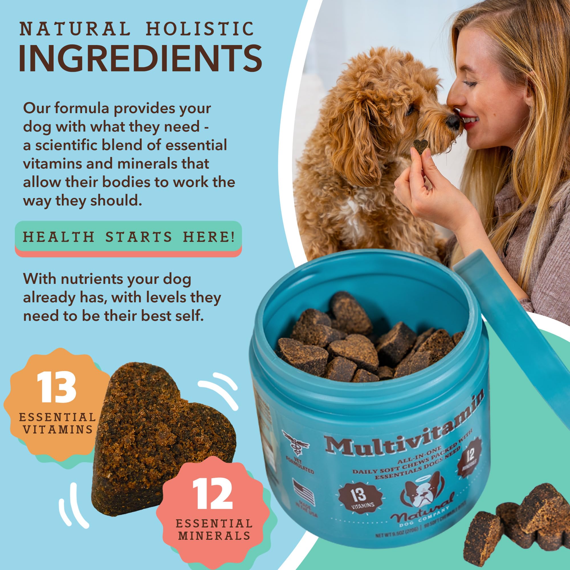 Natural Dog Company Multivitamin Chews & Coldwater Atlantic Salmon Oil Bundle – Advanced Immune Support, Joint Care, and Cognitive Health for Senior Dogs – Perfect Daily Supplement, 90 Chews + 16oz Oi