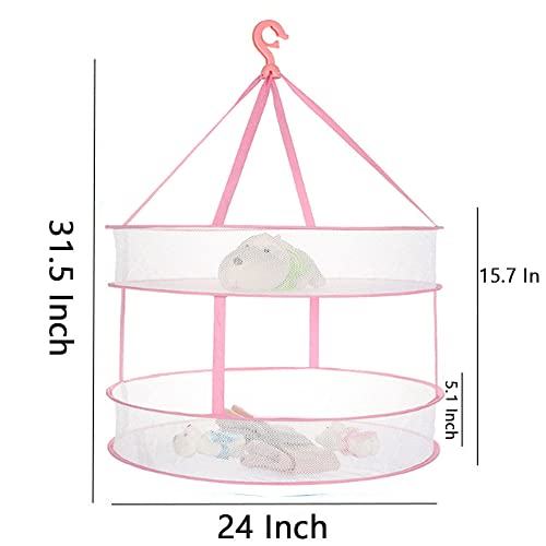 Oikejias 2-Tier Foldable Sweater Mesh Dryer, Potable Hanging Drying Rack Flat Clothes Drying Net Collapsible Laundry Hanging Mesh Rack - Pink