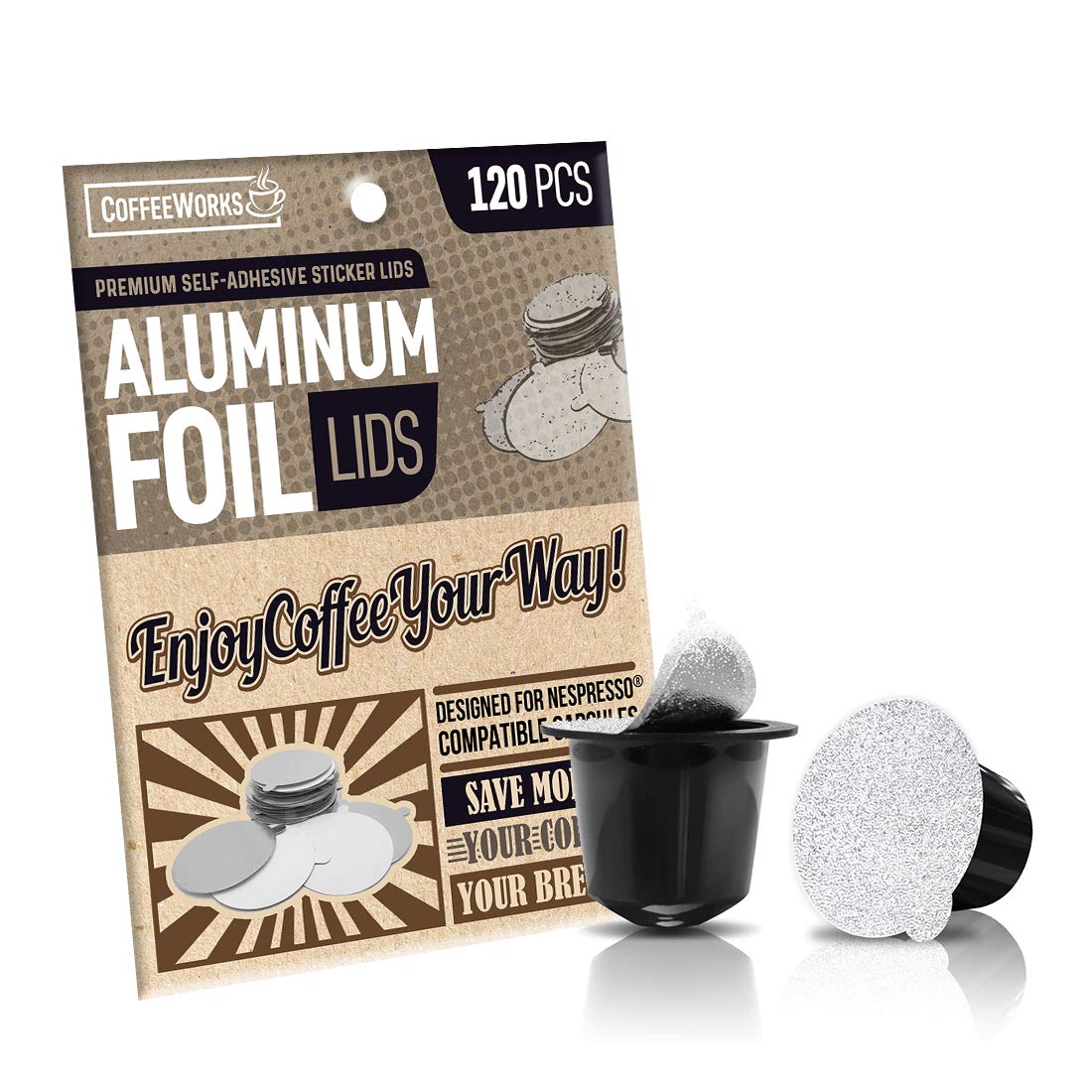 Reusable Aluminum Foil Seal Lids for Nespresso Original Line Pods - Premium Eco-Friendly Coffee Pod Self-Adhesive Stickers - Compatible with Refillable Capsule & Machines - 37mm (120)